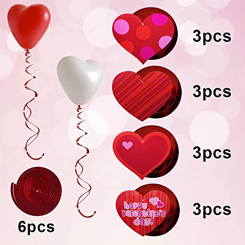 18 PCS Valentine's Day Red Hearts Hanging Swirl Decorations Set, Glitter Loving Heart Foil Swirl Valentines Words Card Hanging Swirls Ceiling Decorations for Valentines Wedding Anniversary Party Decor Supplies