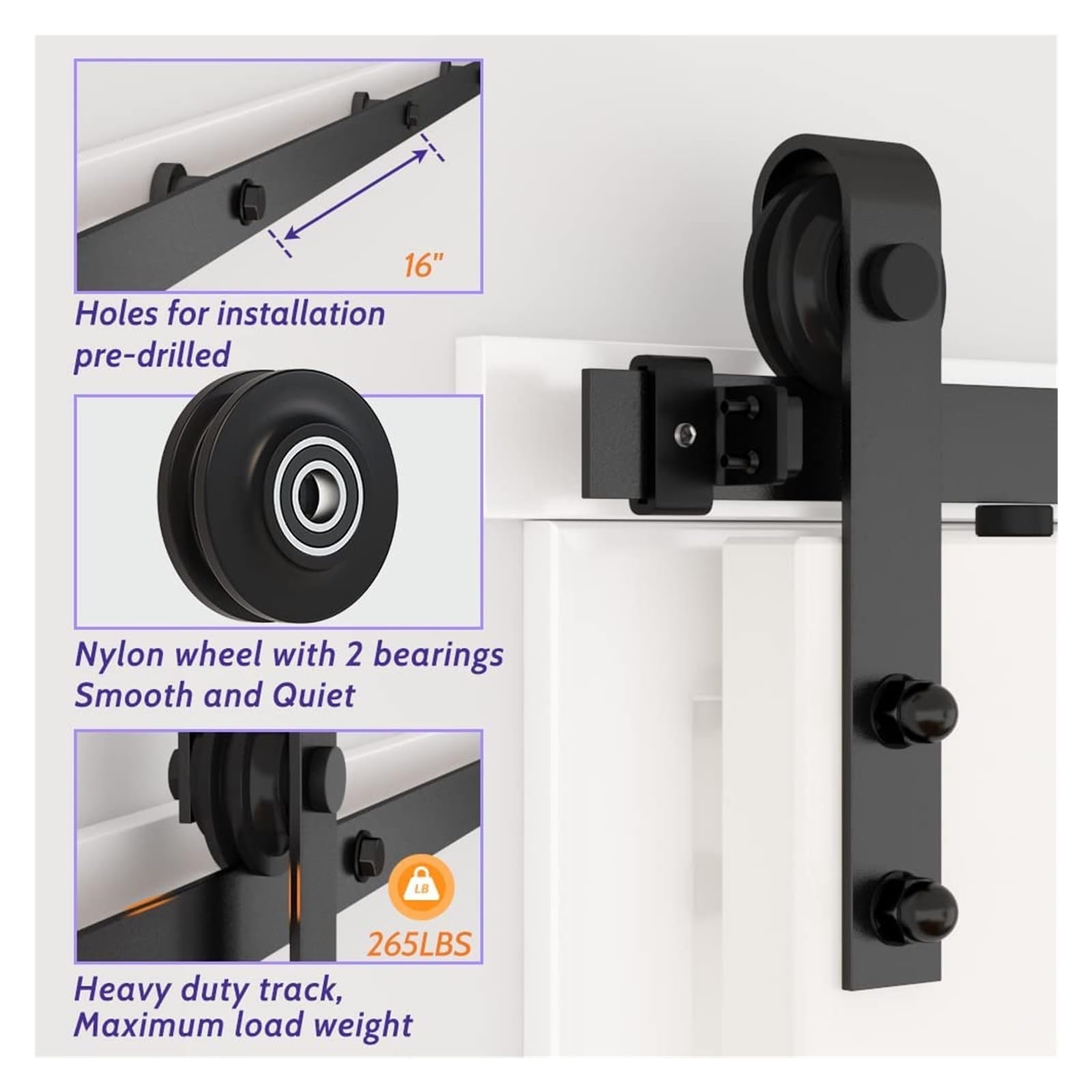 Barn Door Hardware kit 6ft Sliding Barn Door Hardware Kit, Mechanism Carbon Steel Smoothly Quietly Easy Install Hardware Track Kit