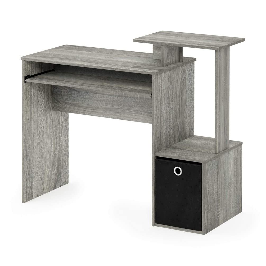 Furinno Econ Multipurpose Home Office Computer Writing Desk, French Oak Grey & Andrey End Table/Side Table/Night Stand/Bedside Table with Bin Drawer, French Oak Grey/Black