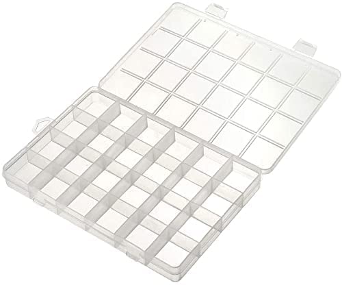 Juvielich Clear Plastic Organizer Box 24 Fixed Grids Storage Container Jewelry Box for Beads Art DIY Crafts Jewelry Fishing Tackles 7.68"x5.31"x0.98"(LxWxH) 2PCS