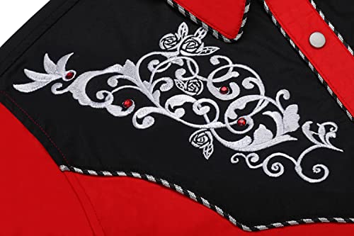 JoZorro Men's Long Sleeve Pearl Snap Shirt Cowboy Cut Western Embroidered Casual Button Down Shirt