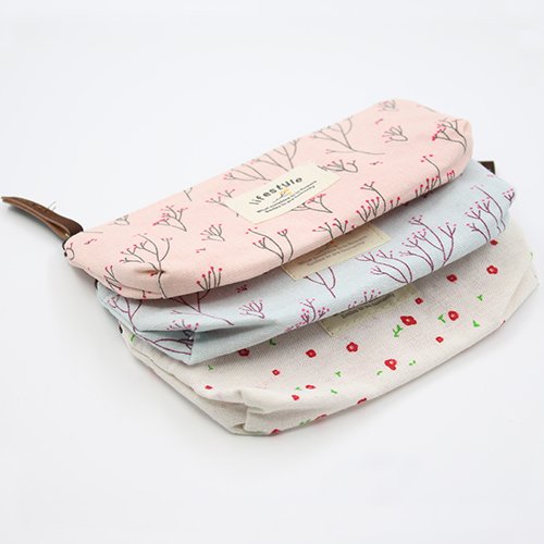 mogen886 Floral Canvas Pencil Bags Pen Case Makeup Tool Bag Storage Purse Pouches Beige