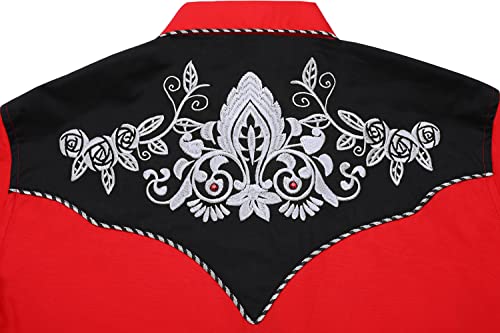 JoZorro Men's Long Sleeve Pearl Snap Shirt Cowboy Cut Western Embroidered Casual Button Down Shirt