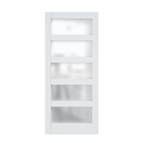 ARKHJEM Glass Sliding Barn Door 36''x84'' Sturdy Barn Door Slabs, Assembly Needed, Barn Doors for Home 5 Panel of Frosted Glass Easy Installation for Living Room Bathroom (No Hardware Include)
