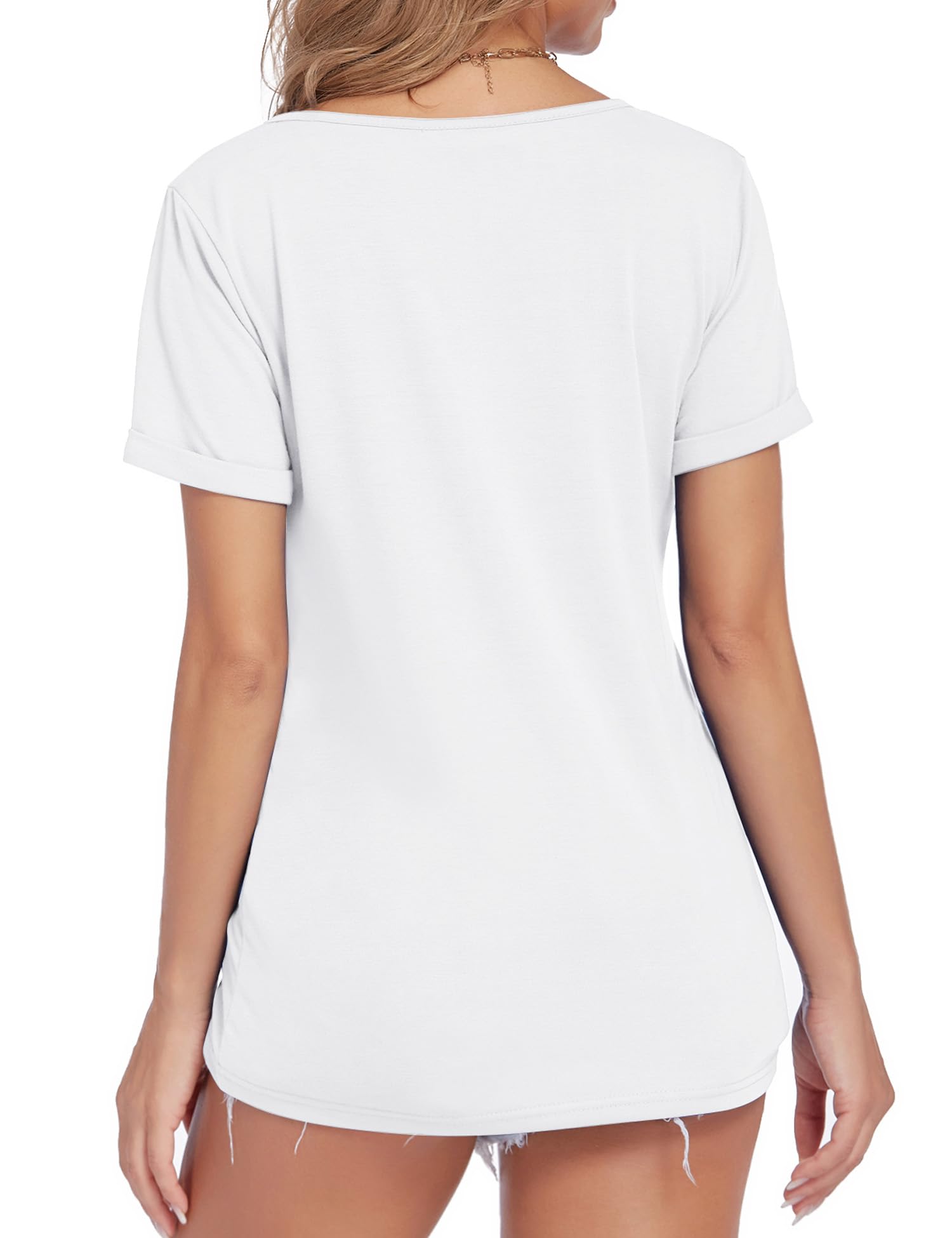 Beyove Women's Deep V T-Shirt Summer Short Sleeve Loose Casual Tee