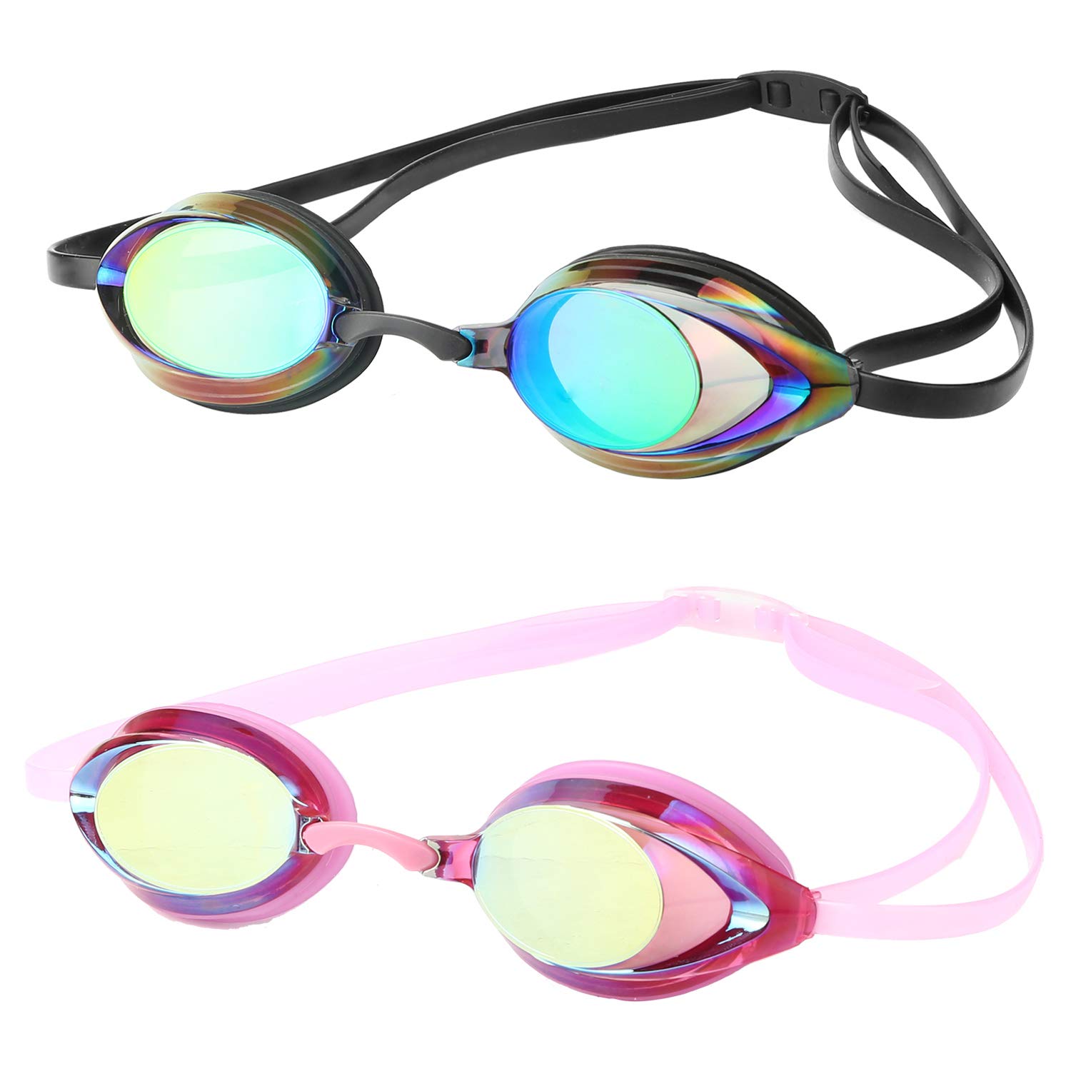 DARIDO Swim Goggles, Swimming Goggles 2 Pack Anti Fog UV Protection No Leaking for Adult, Men, Women, Youth