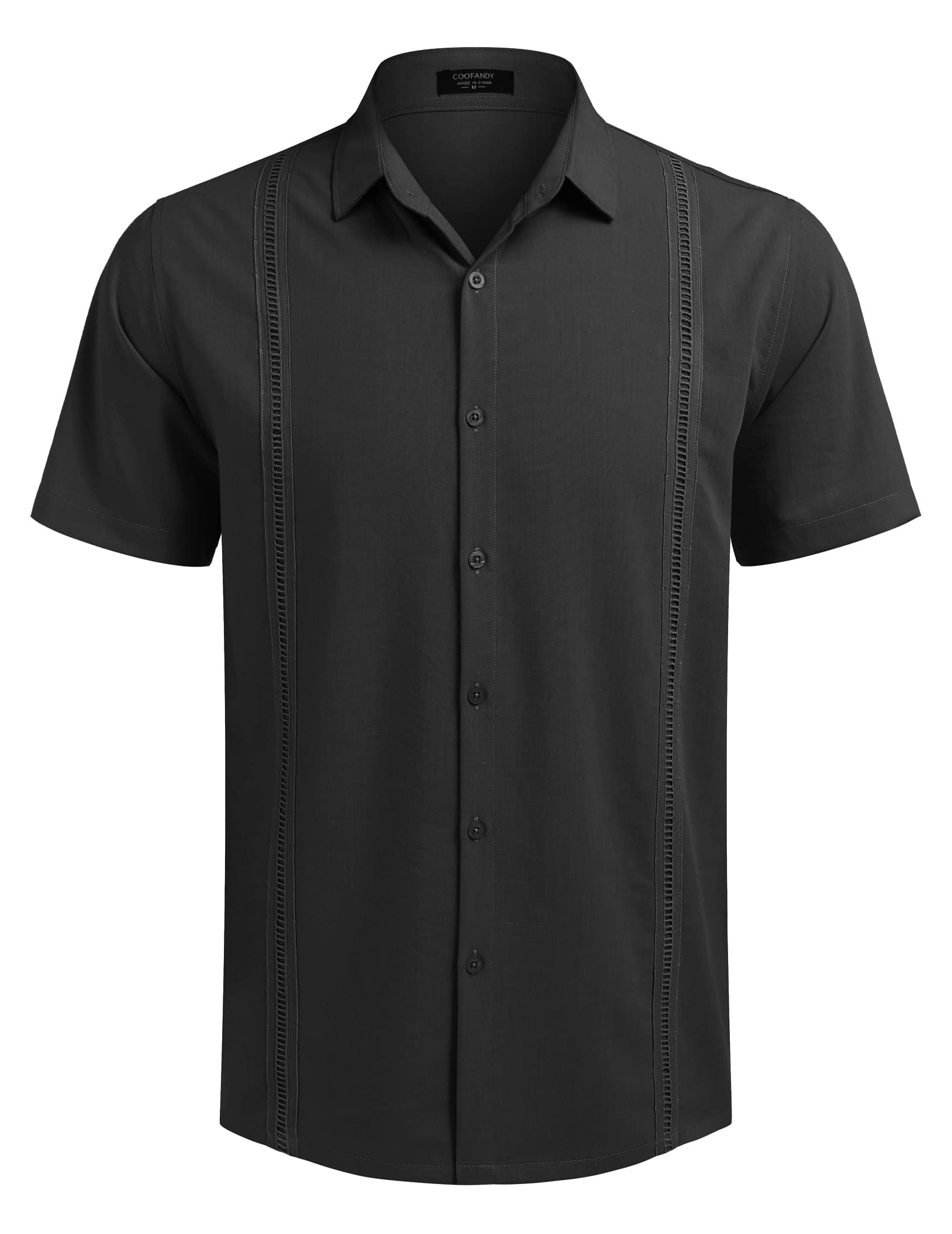 COOFANDY Men's Casual Button Down Shirts Short Sleeve Cotton Tops Resort Wear Summer Beach Shirt A-Black
