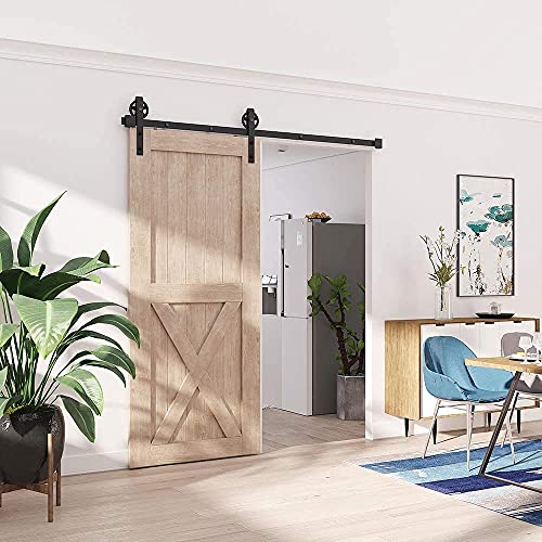 ZEKOO 7.5 FT Barn Door Hardware Kit,Sliding Door Hardware for Single Barn Door, Heavy Duty Black Steel Big Black Wheel Hanger,Heavy Duty,Slide Smoothly Quietly,Easy Install