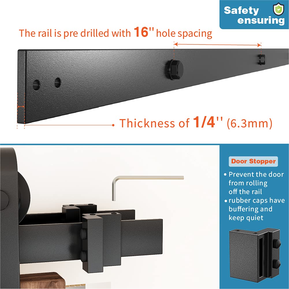 ZEKOO 6.6 FT Double Track Bypass Barn Door Hardware Kit Low Ceiling Wall Mount for Closet Double Wooden Doors (6.6FT Bypass kit)