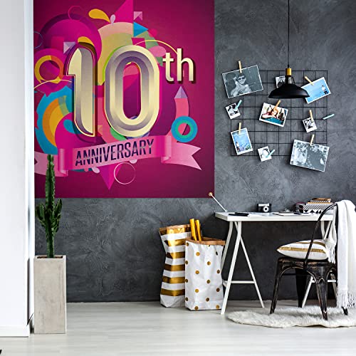 Happy 10th Anniversary Backdrop Banner Decor Red – Cheer to 10 Years Wedding Anniversary Party Theme Decorations for Men Women Supplies