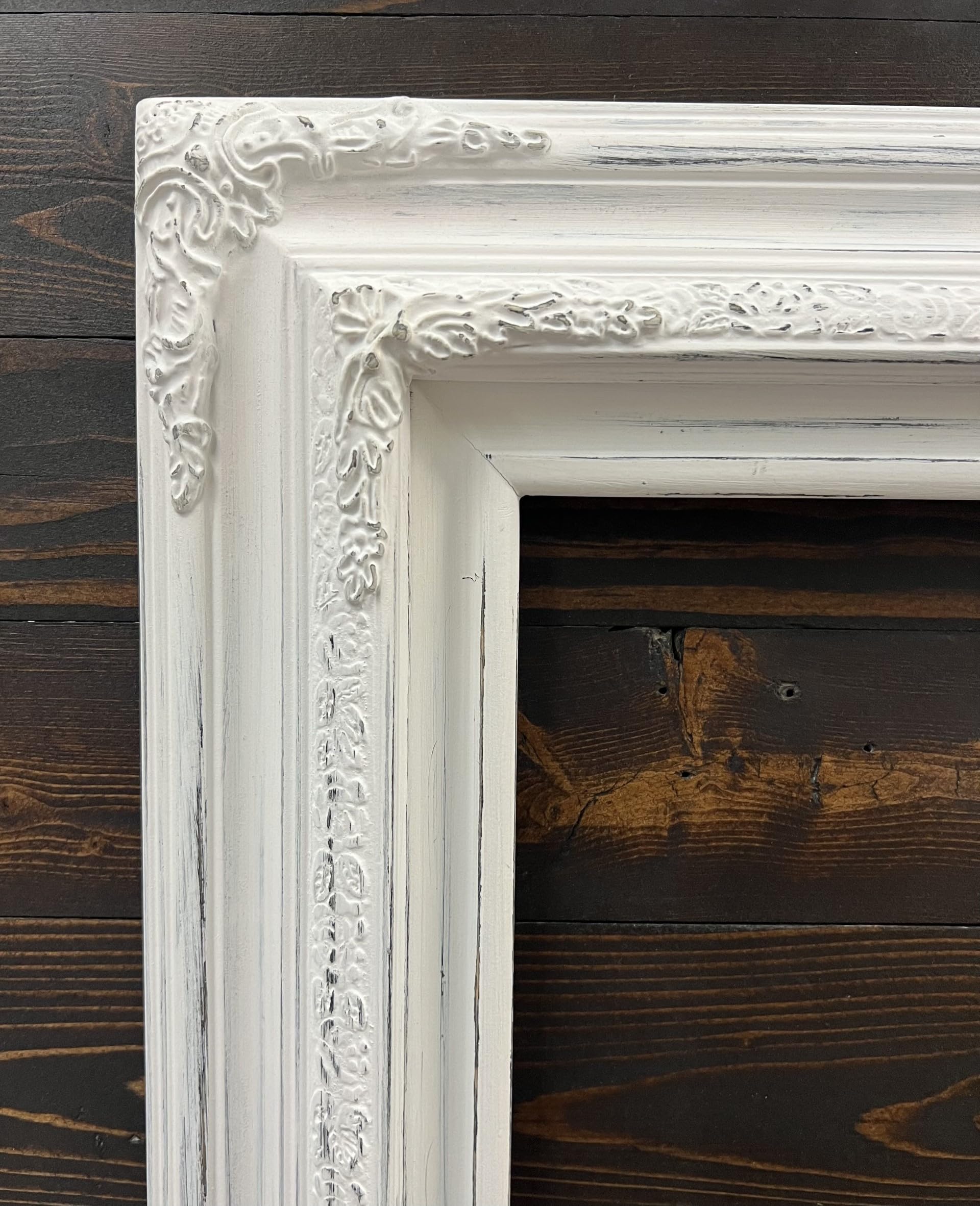 11 x 14 Traditional Compo ornate picture frame, Distressed White, custom frame, hand made (WITH PLEXIGLASS AND BACKING)