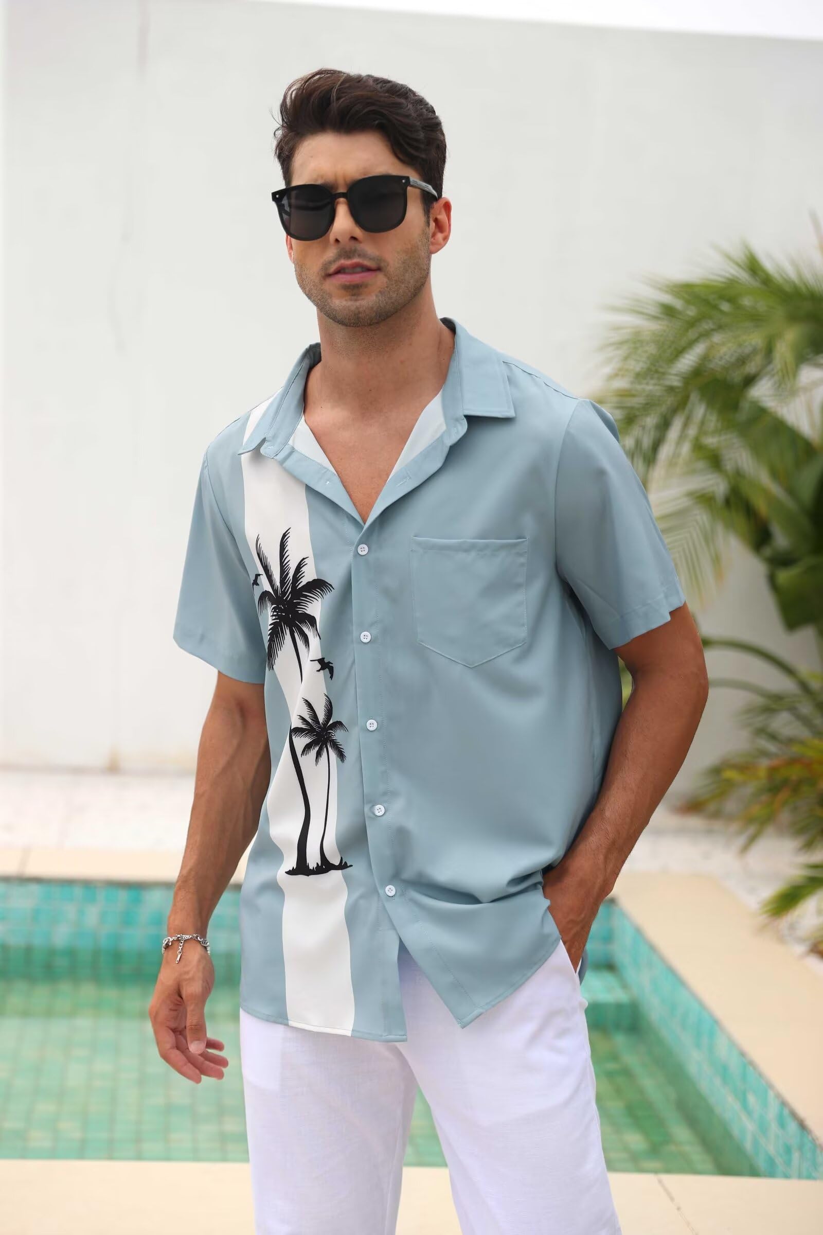 Men's Short Sleeve Button Up Hawaiian Shirt 1950s Vintage Bowling Shirts