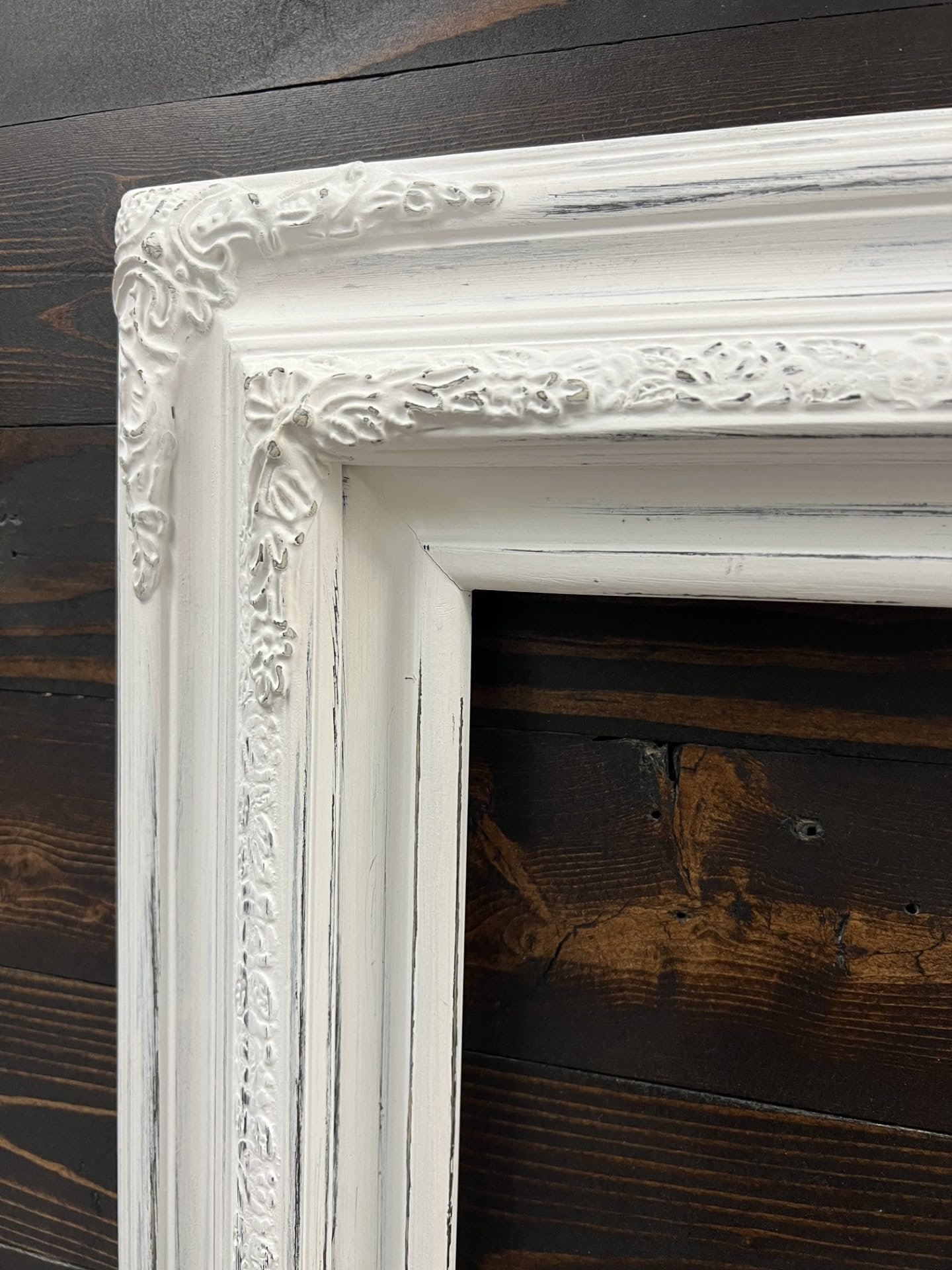 11 x 14 Traditional Compo ornate picture frame, Distressed White, custom frame, hand made (WITH PLEXIGLASS AND BACKING)