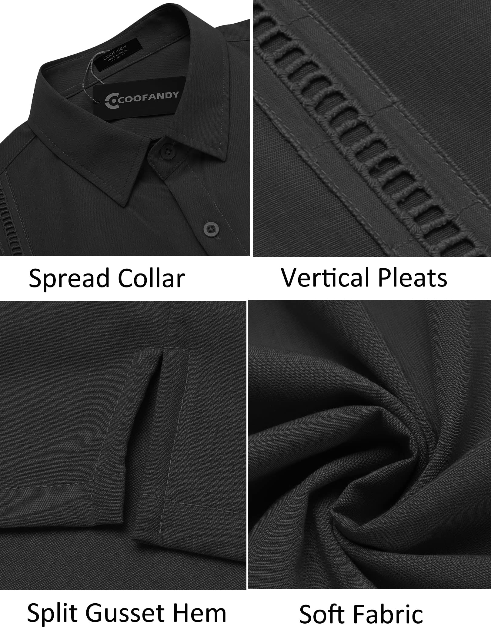 COOFANDY Men's Casual Button Down Shirts Short Sleeve Cotton Tops Resort Wear Summer Beach Shirt A-Black