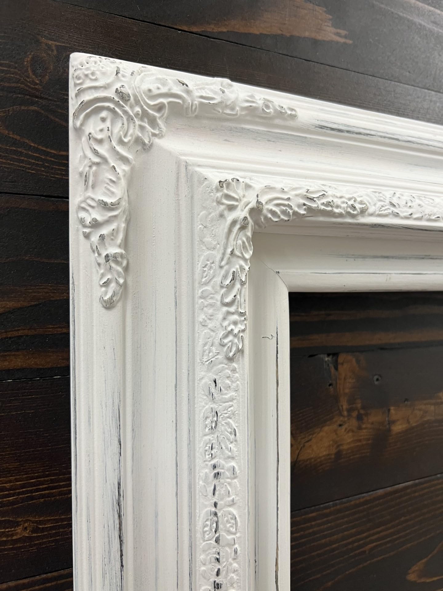 11 x 14 Traditional Compo ornate picture frame, Distressed White, custom frame, hand made (WITH PLEXIGLASS AND BACKING)