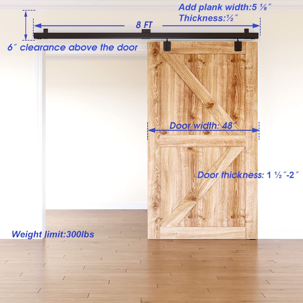 SMARTSMITH 8FT Box Rail Hardware Heavy Duty Steel Sliding Barn Door Track, Wall Mount Kit, Fit Indoor and Exterior Door, Smoothly and Quietly Easy to Install