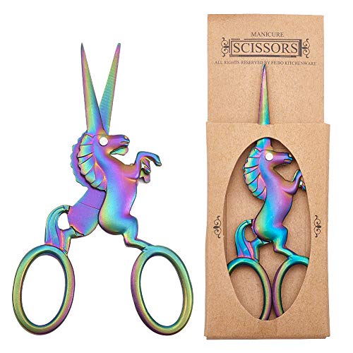 SUNNYCLUE 1pc Unicorn Sewing Scissors 4.5Inch Small Snips Stainless Steel Sharp Tip Brow Shaping Vintage Scissors Shears for DIY Crafting Needle Work Threading Art Work