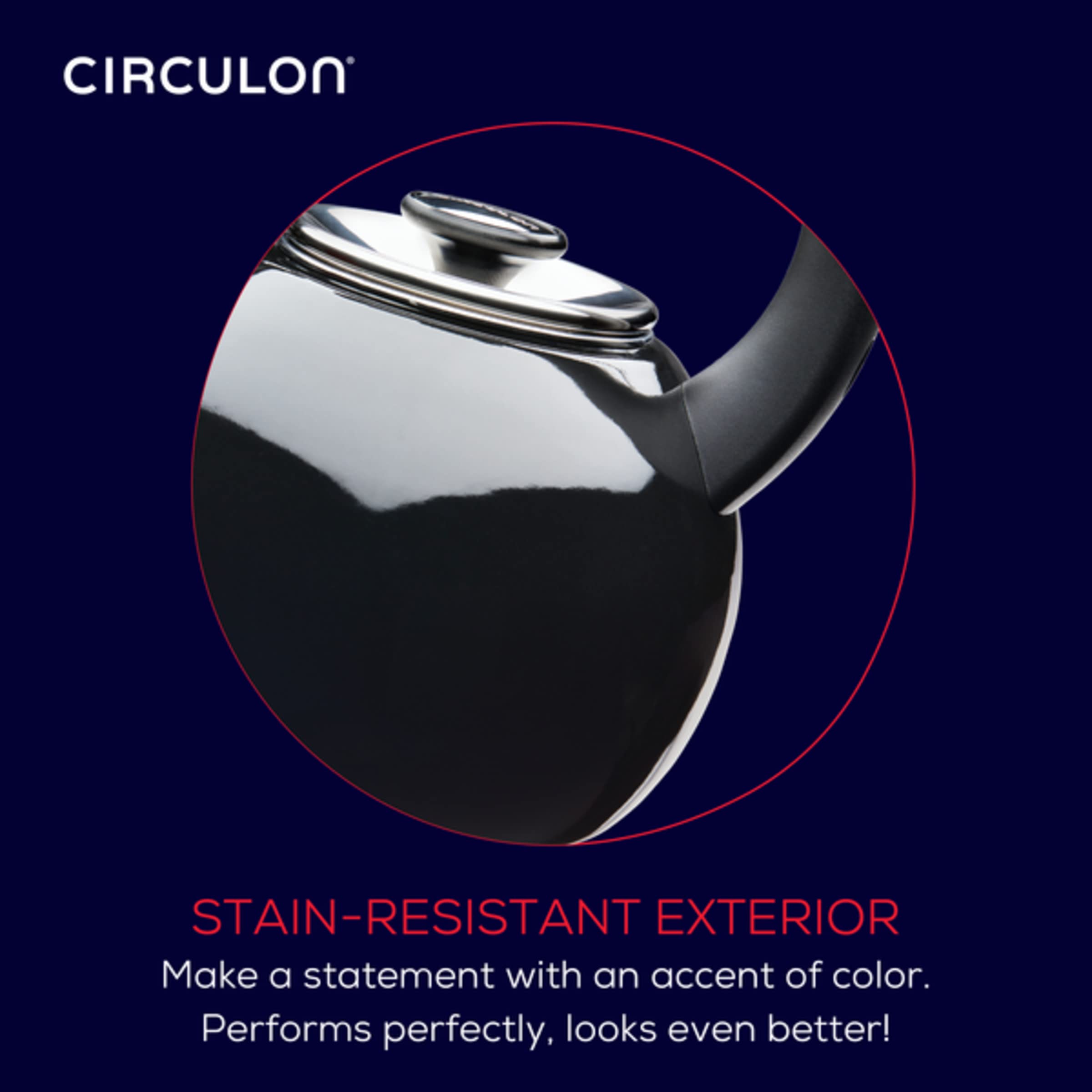Circulon Enamel on Steel Whistling Teakettle/Teapot With Flip-Up Spout, 2 Quart - Black