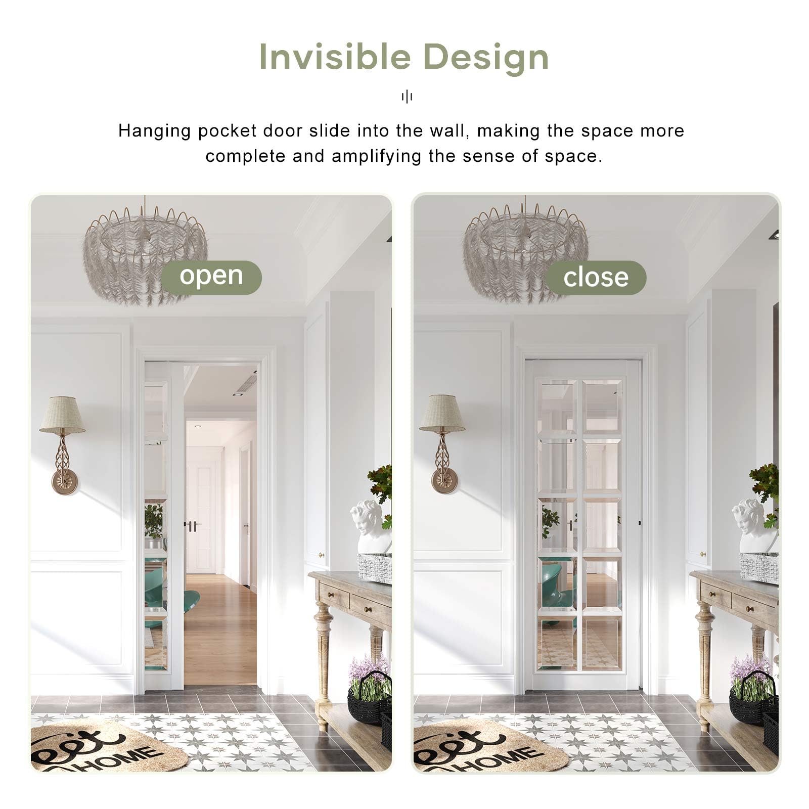 EaseLife 5FT/60in Sliding Pocket Door Hardware Kit,Commercial Grade,Aluminum Box Rail Kit,Slide Smoothly Quietly,Easy Install,No Door (60" Track Kit for 23"~30" Wide Single Door)
