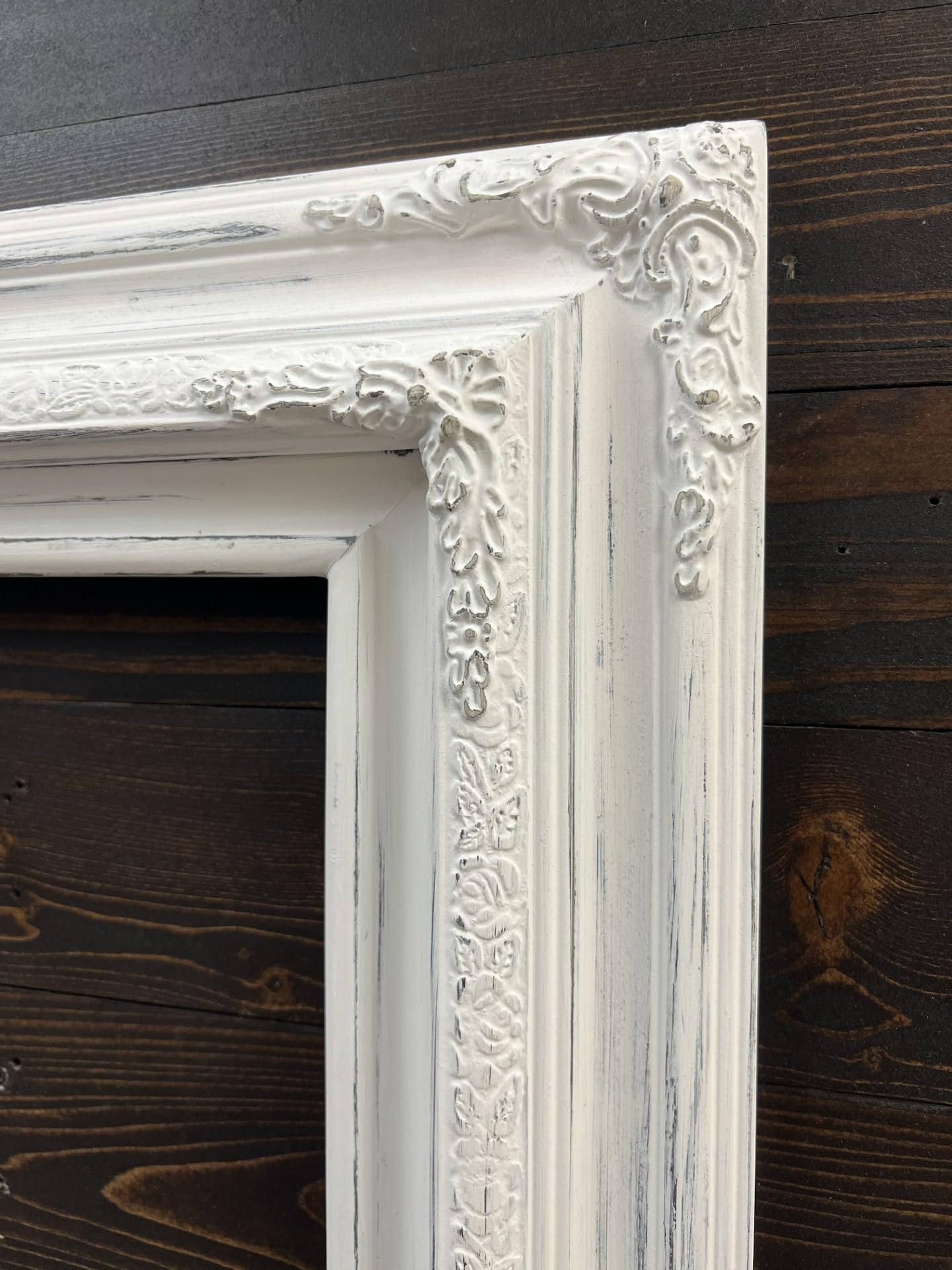 11 x 14 Traditional Compo ornate picture frame, Distressed White, custom frame, hand made (WITH PLEXIGLASS AND BACKING)