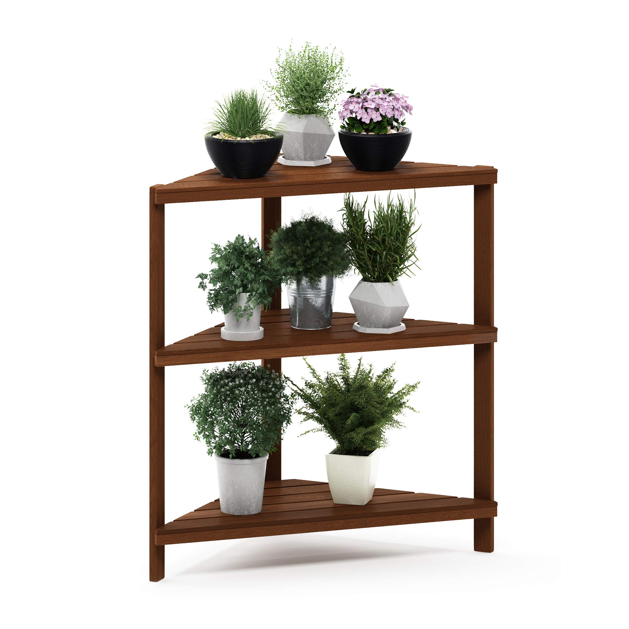 Furinno FG18445 Tioman Hardwood Patio Furniture Corner Shelf in Teak Oil, Natural