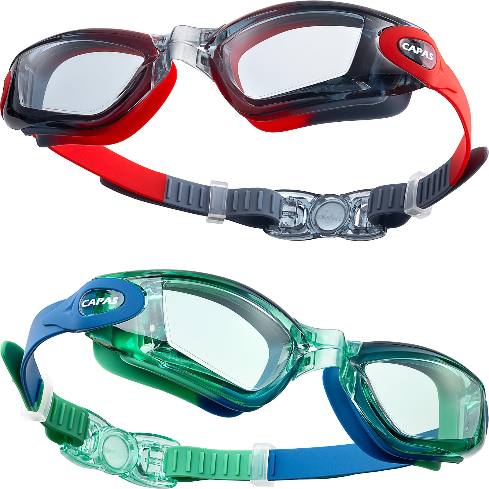 CAPAS Kids Swim Goggles, Pack of 2 Waterproof Anti-Fog Anti-UV Water Pool Swimming Class Goggles for Boys Girls Age 4-12