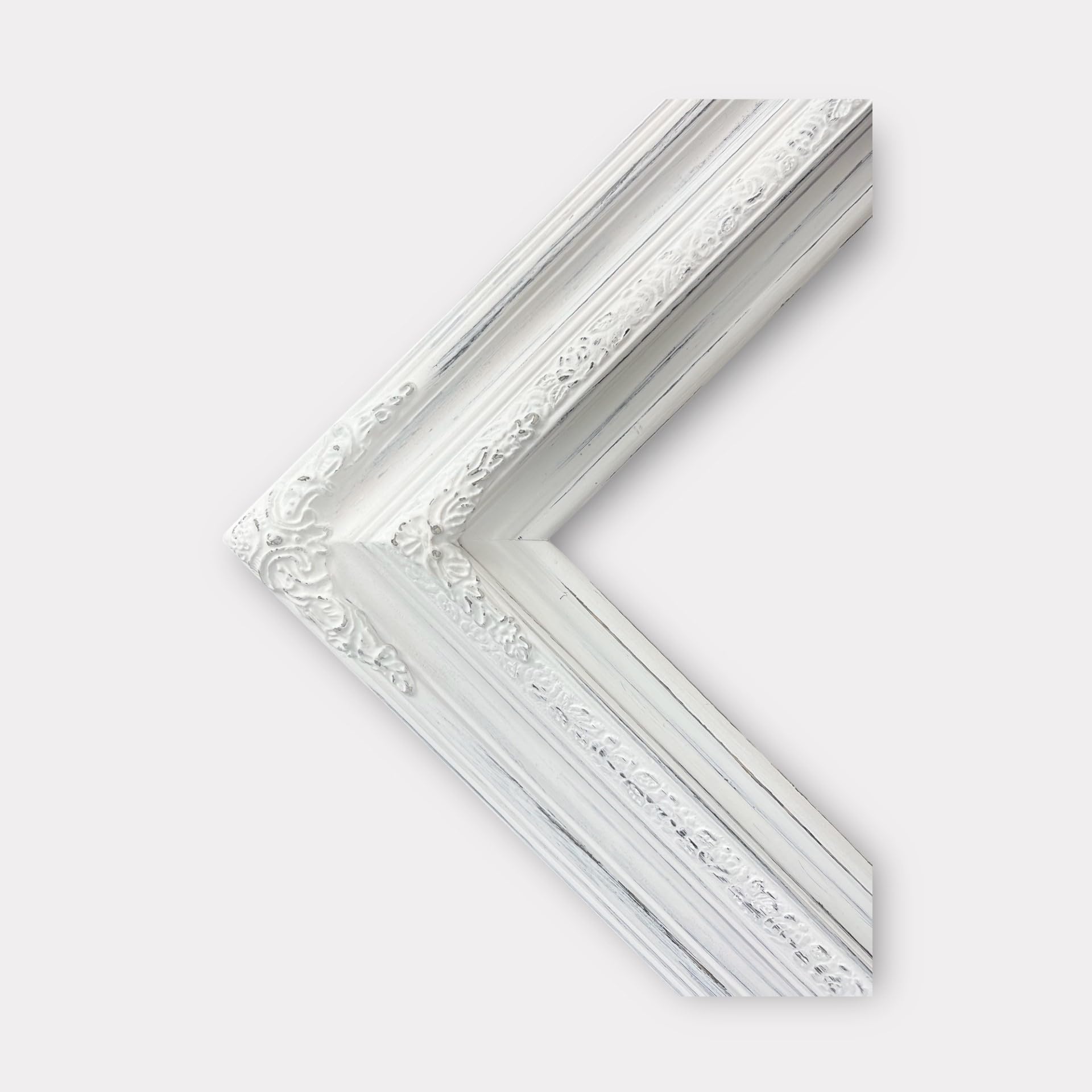 11 x 14 Traditional Compo ornate picture frame, Distressed White, custom frame, hand made (WITH PLEXIGLASS AND BACKING)