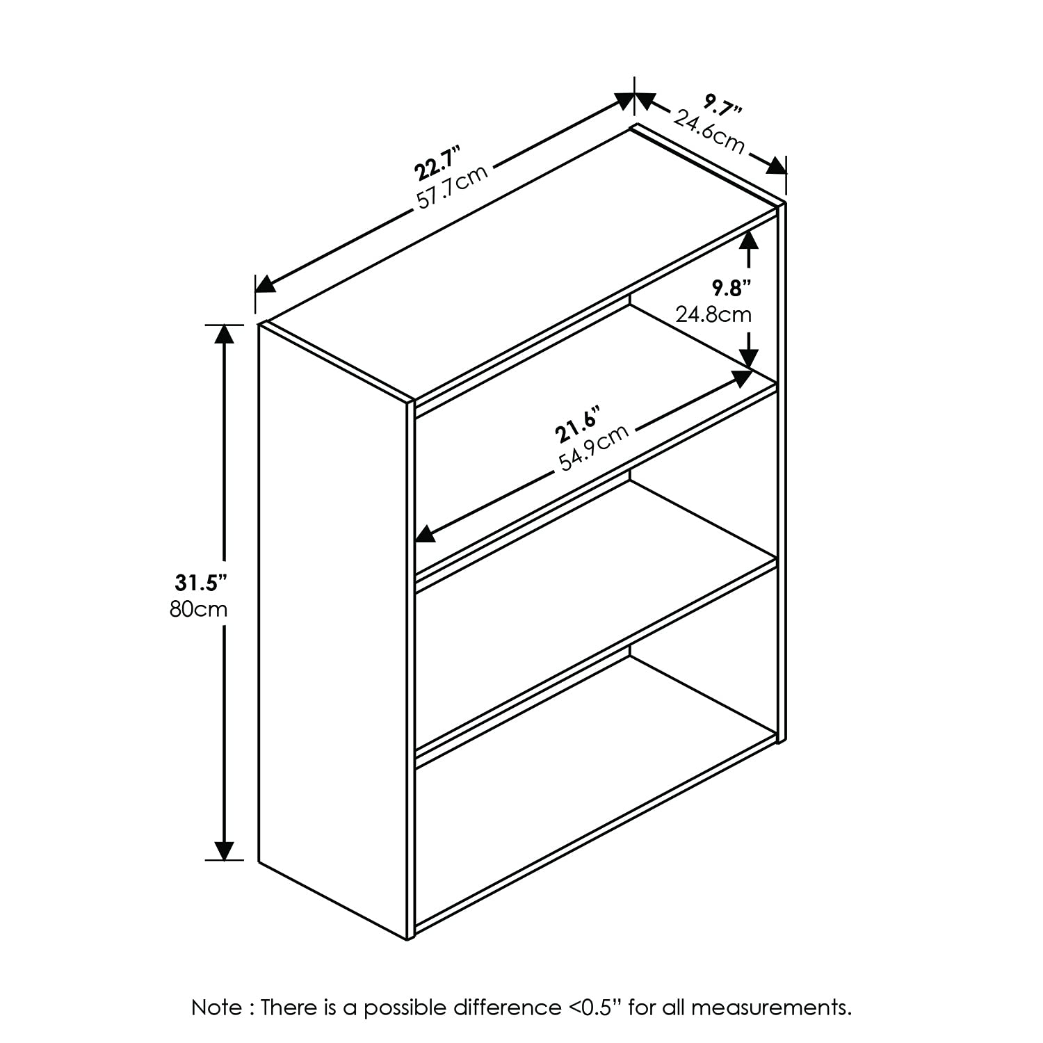 Furinno Pasir 3-Tier Open Shelf Bookcase, Plain White Luder Bookcase/Book/Storage, 5-Cube, White