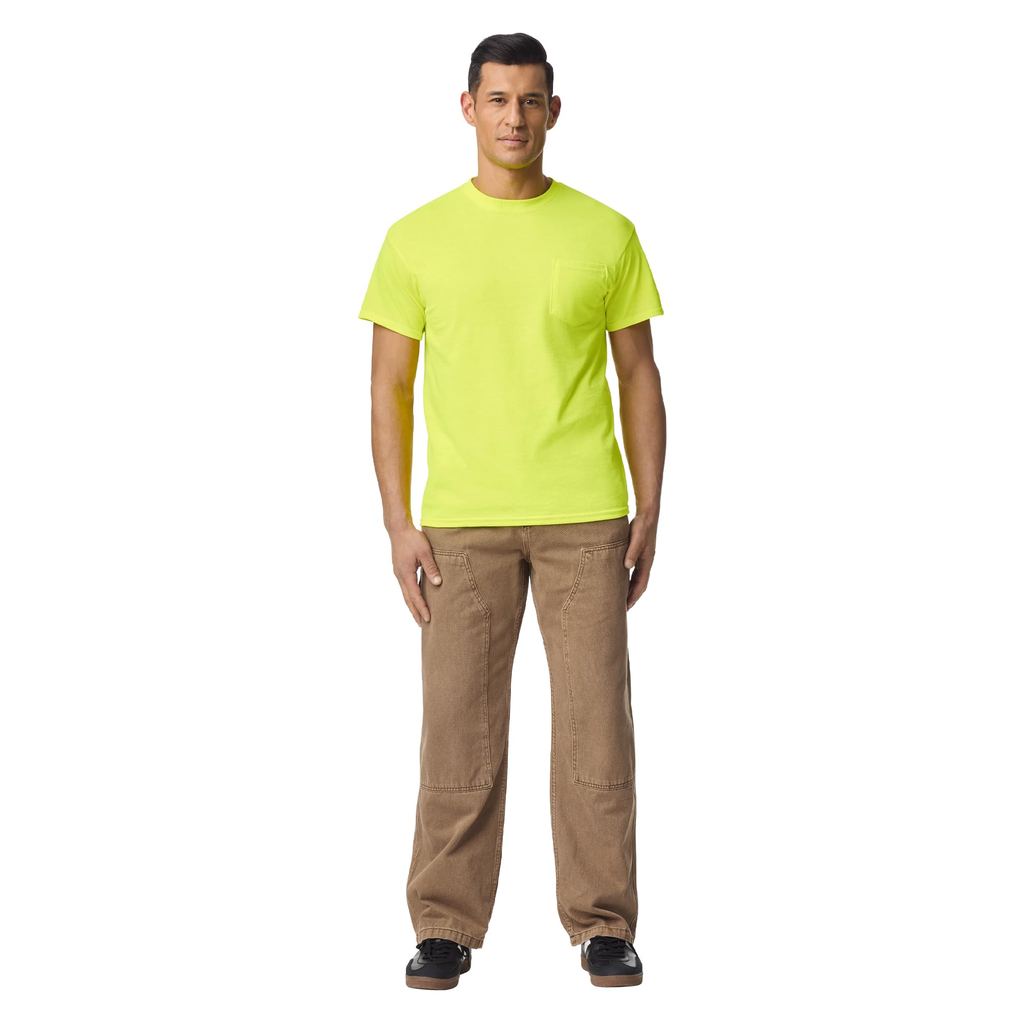 Gildan mens Dryblend Workwear T-shirts With Pocket, 2-pack T Shirt, Safety Green, Large US