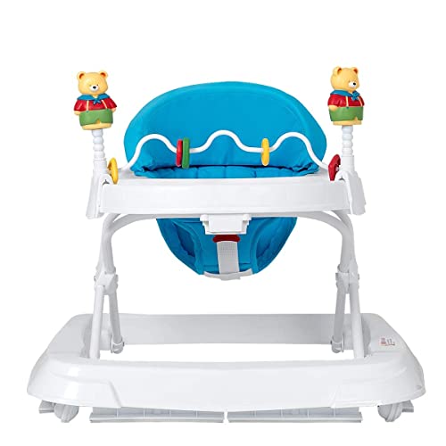 INFANS Foldable Baby Walker, Toddler Activity Walker Helper with Adjustable Height, Safety Belt, High Back Padded Seat for Kids Boys and Girls (Light Blue)