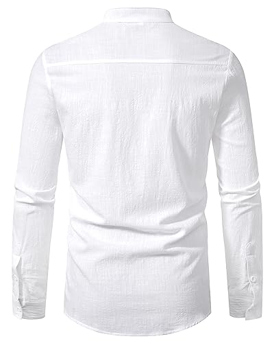 Hakjay Cotton Linen Shirts for Men Casual Shirts Long Sleeve Henley Beach Shirts Hawaiian T Shirts for Men White Large