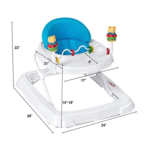 INFANS Foldable Baby Walker, Toddler Activity Walker Helper with Adjustable Height, Safety Belt, High Back Padded Seat for Kids Boys and Girls (Light Blue)