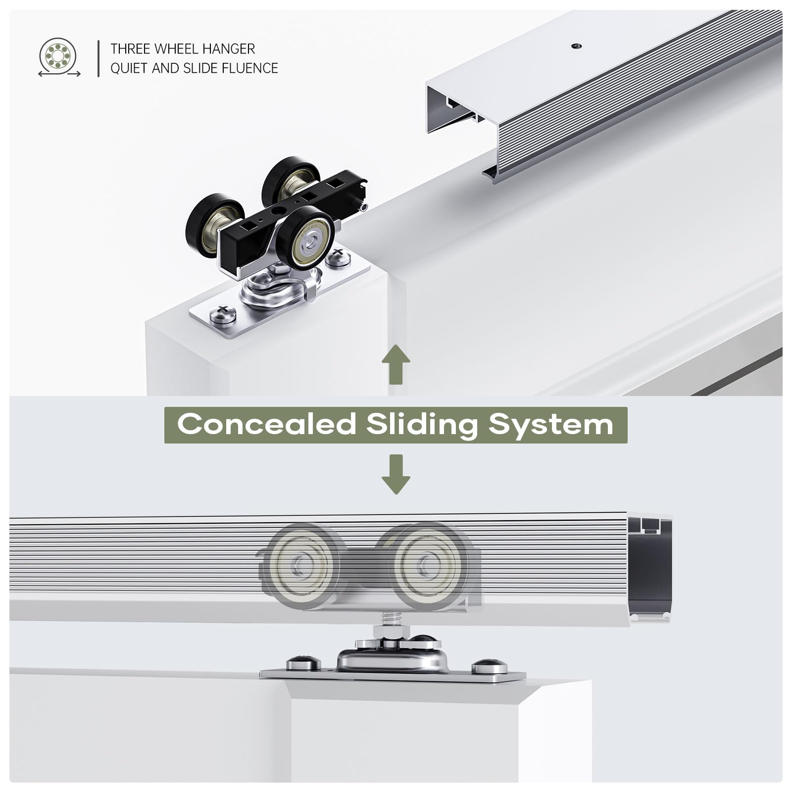 EaseLife 5FT/60in Sliding Pocket Door Hardware Kit,Commercial Grade,Aluminum Box Rail Kit,Slide Smoothly Quietly,Easy Install,No Door (60" Track Kit for 23"~30" Wide Single Door)