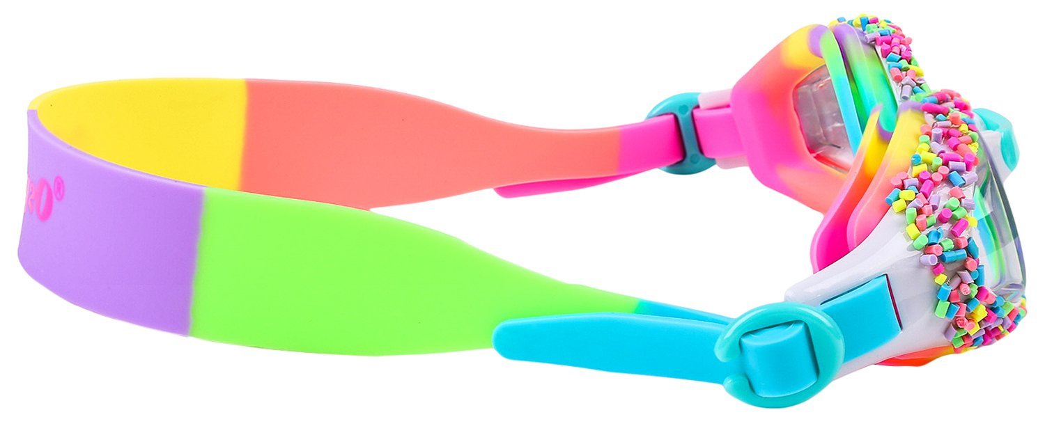 Bling 2O Girls' Rainbow Cake Kids Swimming Goggles (Ages 3+ up) - UV Protection, Latex-Free, 100% Silicone Material - Includes Anti-Fog & Adjustable Nose Piece