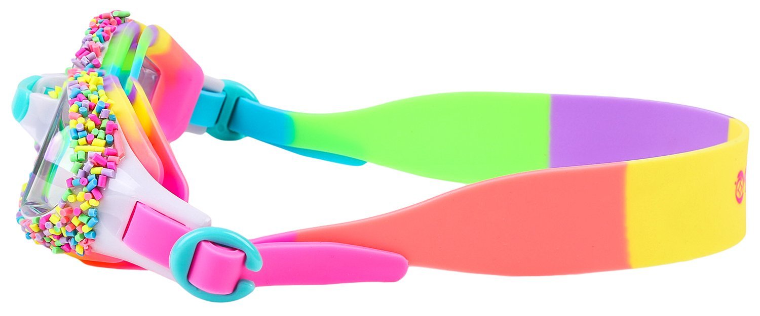 Bling 2O Girls' Rainbow Cake Kids Swimming Goggles (Ages 3+ up) - UV Protection, Latex-Free, 100% Silicone Material - Includes Anti-Fog & Adjustable Nose Piece