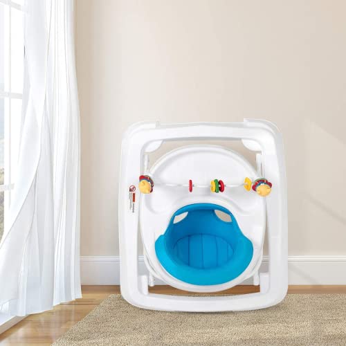 INFANS Foldable Baby Walker, Toddler Activity Walker Helper with Adjustable Height, Safety Belt, High Back Padded Seat for Kids Boys and Girls (Light Blue)