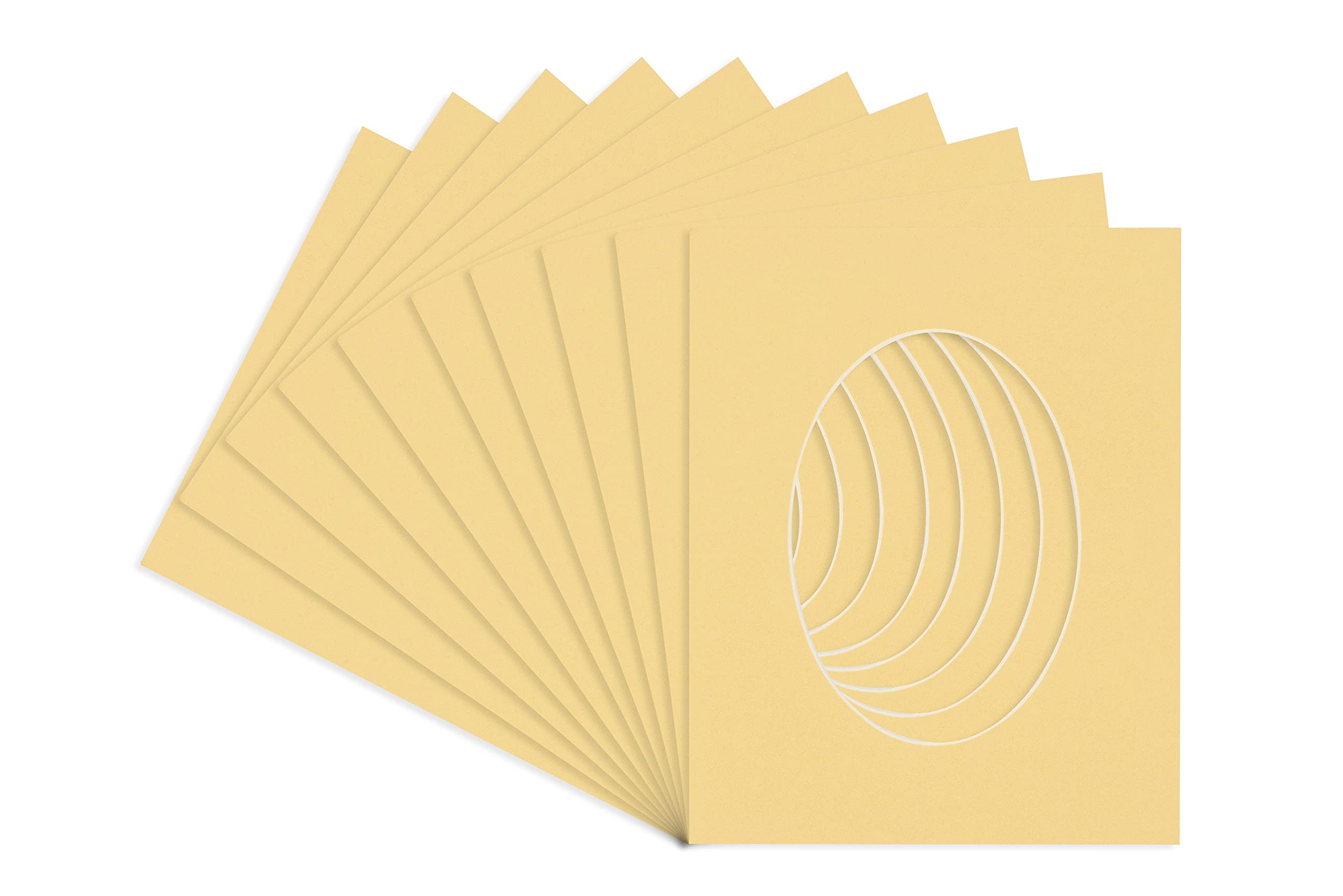 CountryArtHouse Marzipan Beige Acid Free 8x12 Oval Picture Frame Mat with White Core Bevel Cut for 6x9 Pictures - Fits 8x12 Frame - Pack of 10 Matboard Show Kits with Acid Free Backings & Clear Bags