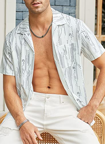 JMIERR Men Casual Button Down Hawaiian Shirt Short Sleeve Holiday Resort Floral Beach Shirts for Men with Pockets, US 52(3XL), White