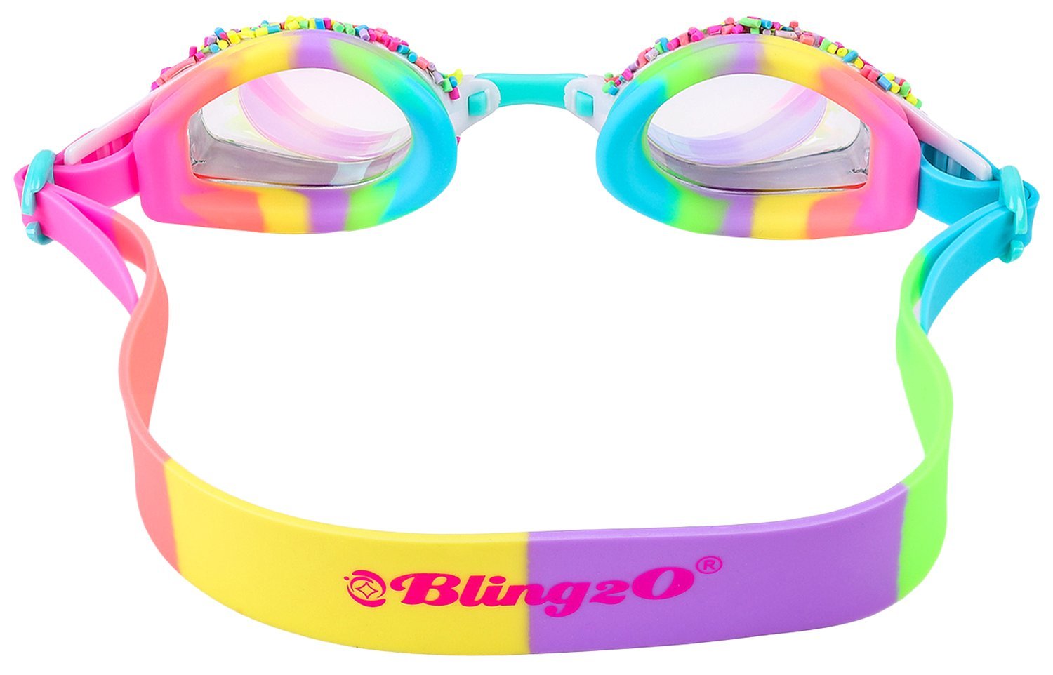 Bling 2O Girls' Rainbow Cake Kids Swimming Goggles (Ages 3+ up) - UV Protection, Latex-Free, 100% Silicone Material - Includes Anti-Fog & Adjustable Nose Piece