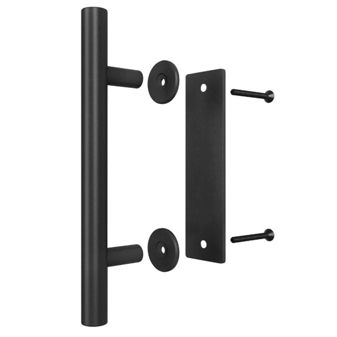 Ranbo Heavy Duty 12" Pull and Flush Barn Door Handle Set, Large Rustic Two-Side Design, for Gates Garages Sheds Furniture, Black Powder Coated Finish, Round