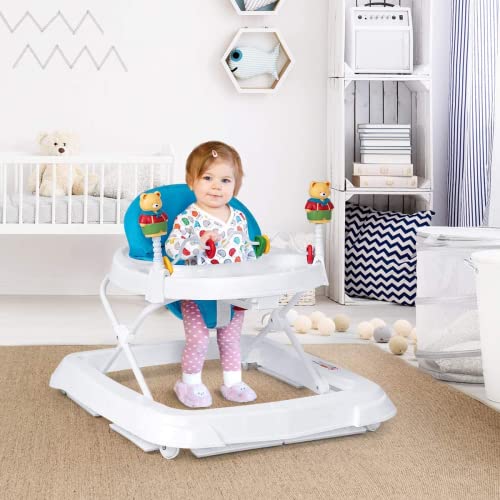 INFANS Foldable Baby Walker, Toddler Activity Walker Helper with Adjustable Height, Safety Belt, High Back Padded Seat for Kids Boys and Girls (Light Blue)