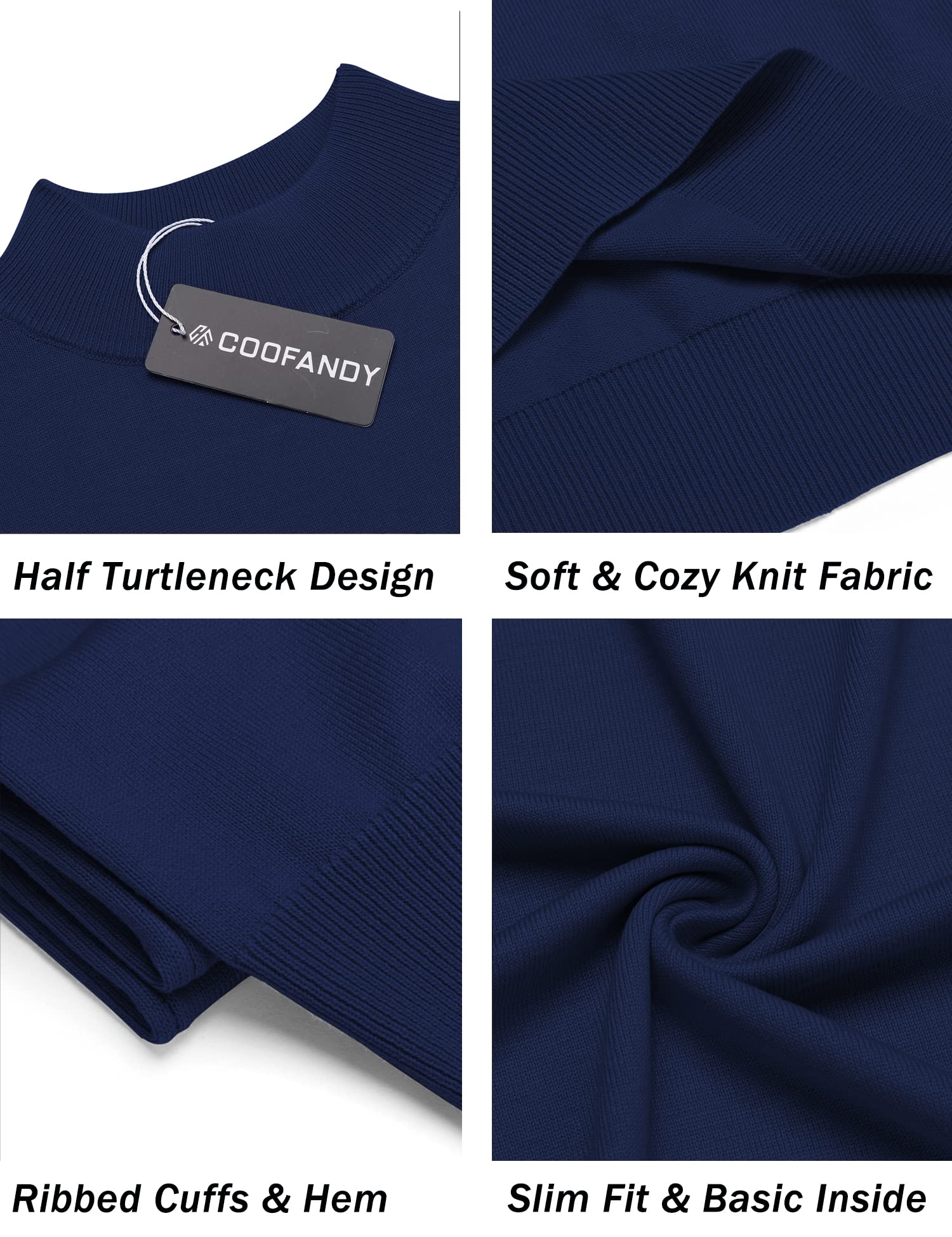 COOFANDY Mens Mock Turtleneck Short Sleeve Knit Sweater Business Casual Mock Neck Pullover Sweater Basic Tops Navy Blue