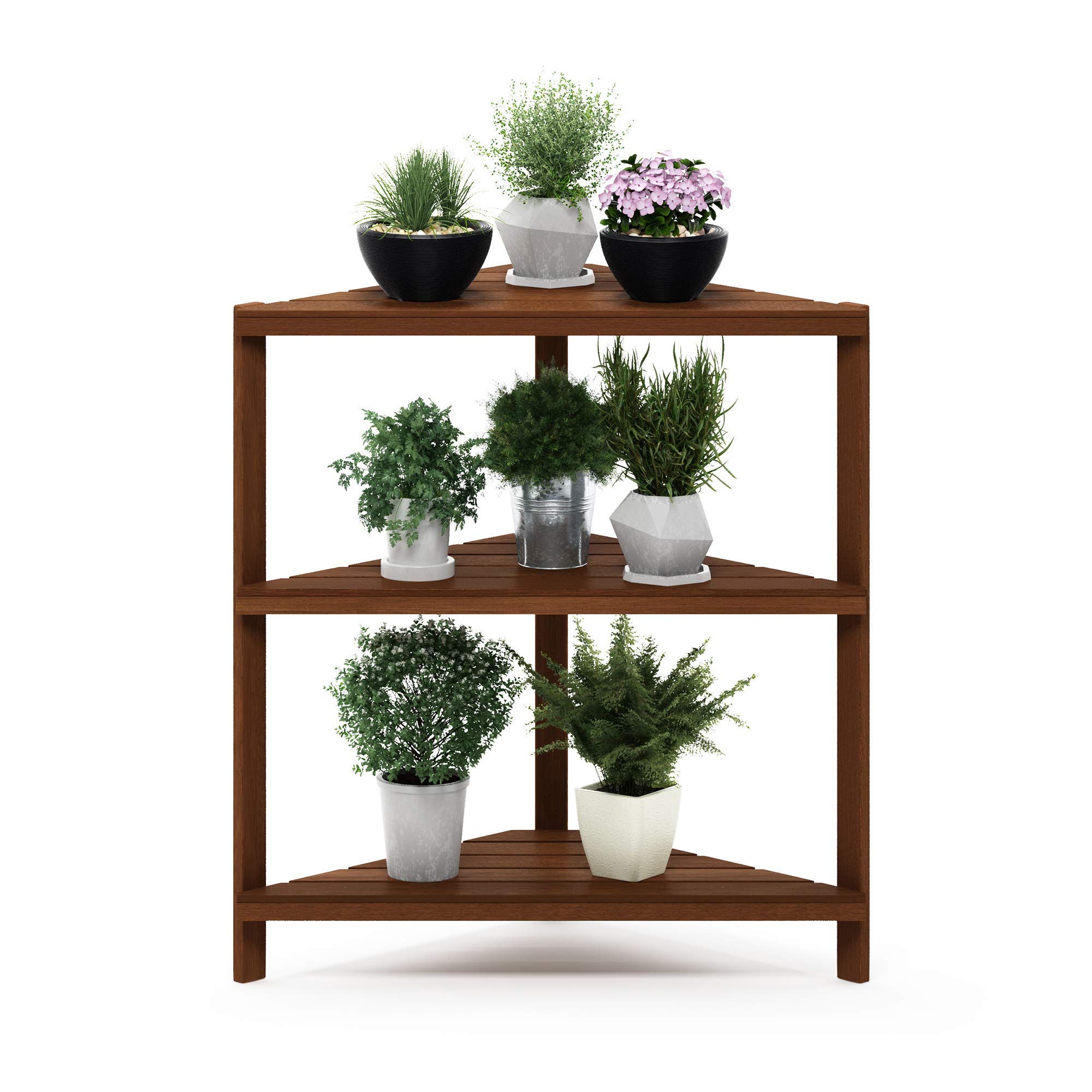 Furinno FG18445 Tioman Hardwood Patio Furniture Corner Shelf in Teak Oil, Natural