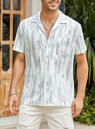 JMIERR Men Casual Button Down Hawaiian Shirt Short Sleeve Holiday Resort Floral Beach Shirts for Men with Pockets, US 52(3XL), White