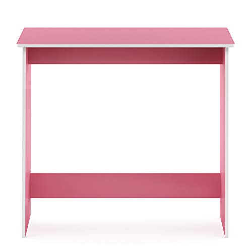 FURINNO Simplistic Study Table, Pink, 15.5 in x 31.5 in x 29.75 in (D x W x H) and Furinno 7-Cube Reversible Open Shelf, White/Pink 11048WH/PI