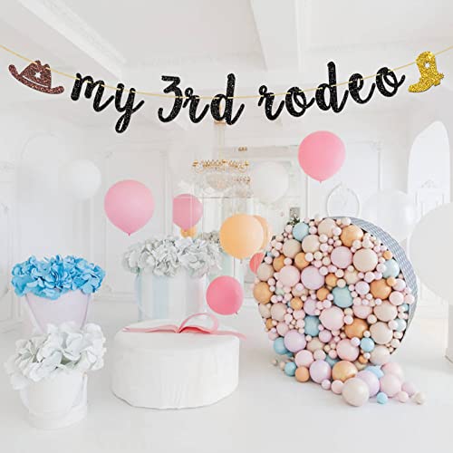 INNORU My 3rd Rodeo Banner, Mexican Theme 3rd Birthday Party Decorations, West Cowboy Cowgirl Three Birthday Party Decorations Black Glitter