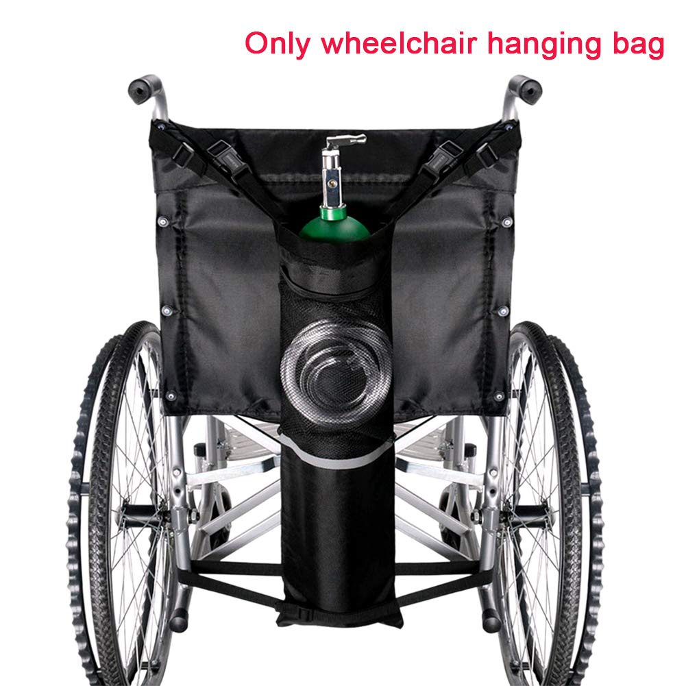 Kakalote Oxygen Backpack Holder Bag for Wheelchair Walker Carrier Portable Oxygen Tank Bag, Black Reflective Stripe Storage Pouch Oxygen Cylinder Bag (Black)