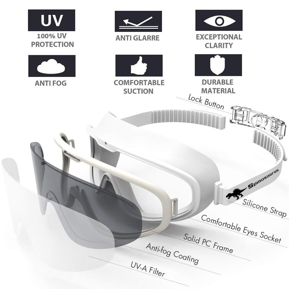 Spinosaurus Women's Swim Goggles, Anti-Fog, UV Protection, Adjustable Fit