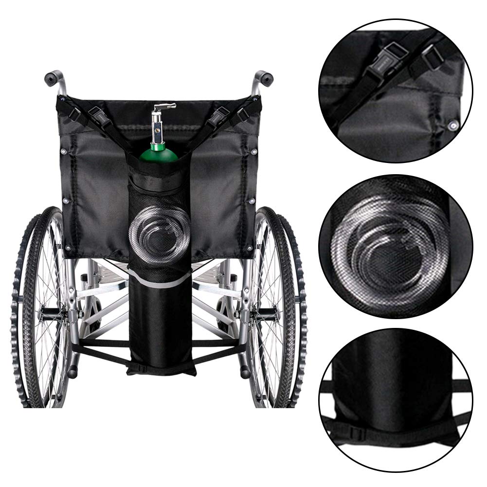Kakalote Oxygen Backpack Holder Bag for Wheelchair Walker Carrier Portable Oxygen Tank Bag, Black Reflective Stripe Storage Pouch Oxygen Cylinder Bag (Black)