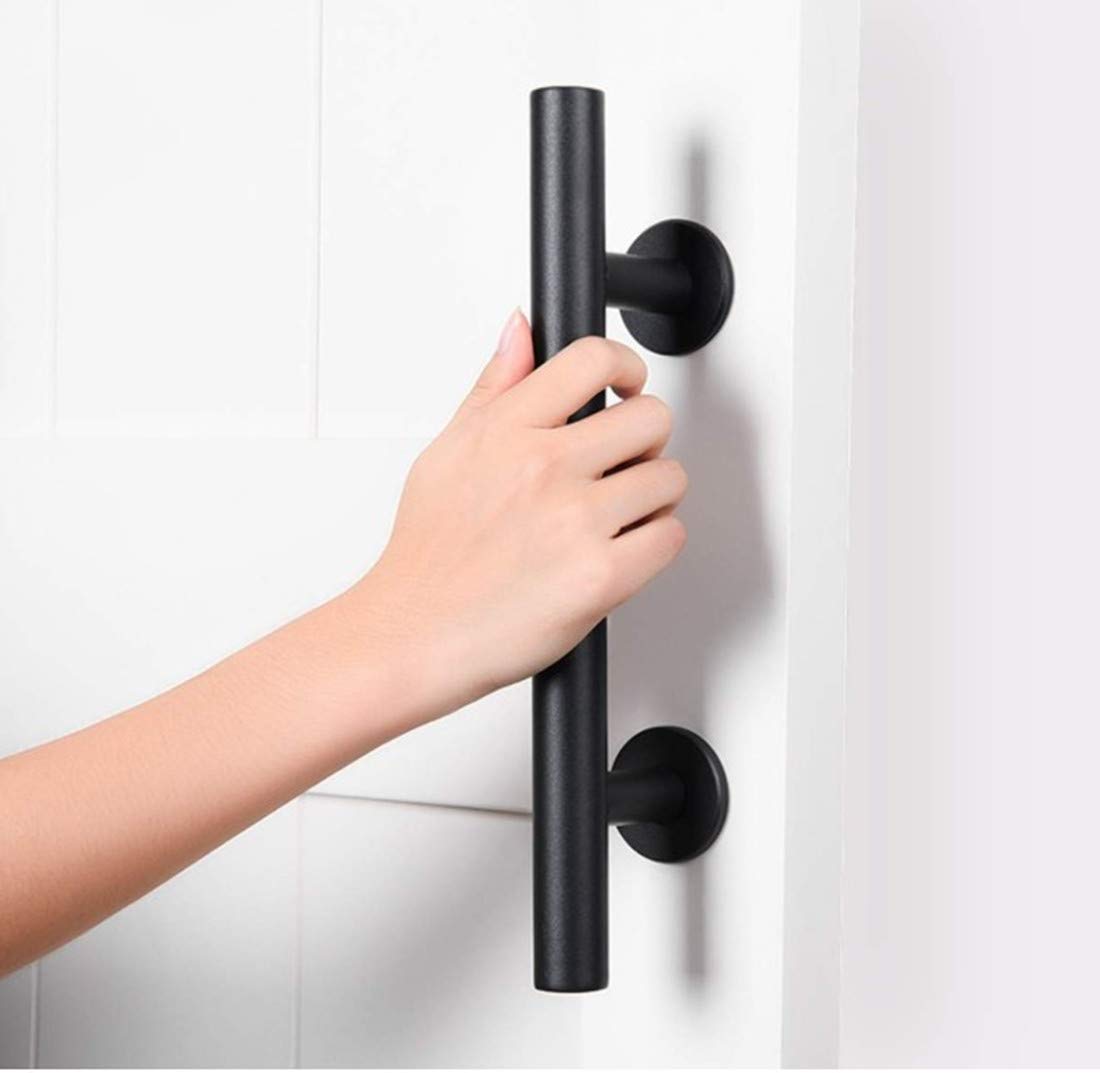 Ranbo Heavy Duty 12" Pull and Flush Barn Door Handle Set, Large Rustic Two-Side Design, for Gates Garages Sheds Furniture, Black Powder Coated Finish, Round